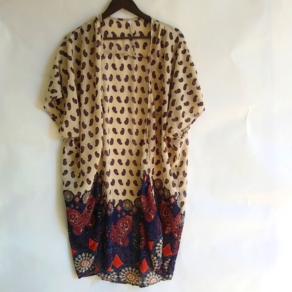 Live 4 Truth L Creme Red Blue Boho Duster - Gem